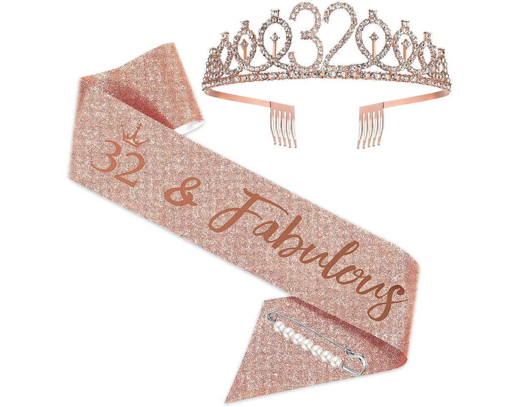 32nd Birthday Sash and Tiara for Girls, 32 & Fabulous Birthday Sash ...