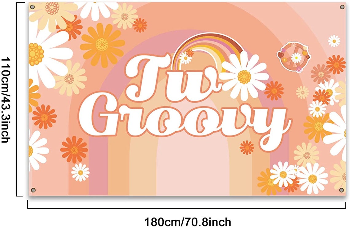 Two Groovy Birthday Backdrop for Hippie Boho Party Decorations - Etsy