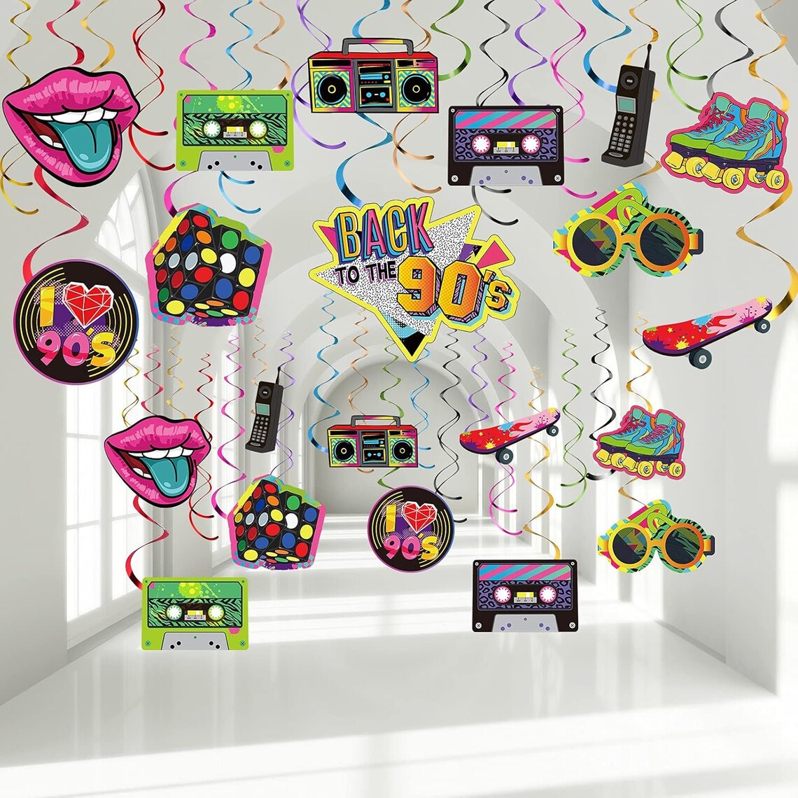 Back to the 90s Hanging Swirl Decorations 30psc, 1990's Hip Hop ...