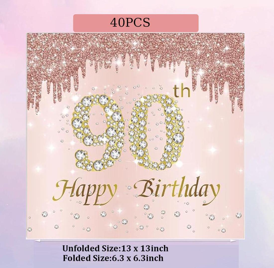 90th Birthday Napkins 40PCS, Rose Gold 90th Birthday Paper Napkins for ...