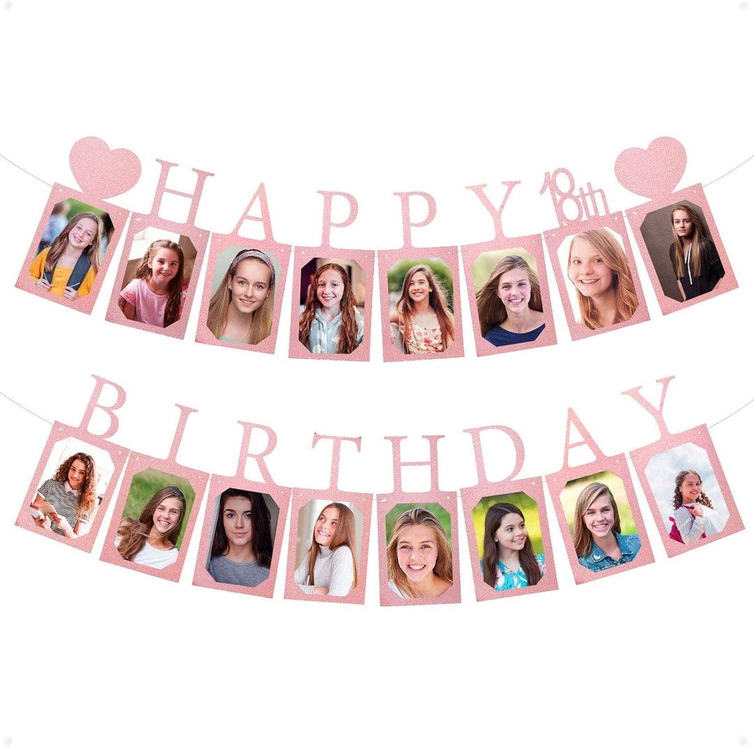 18th Birthday Photo Banner, 18th Birthday Rose Gold Glitter Banner ...