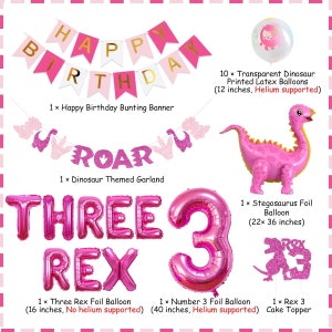 Girl Dinosaur Birthday Decorations Three Rex Girls Pink | Etsy