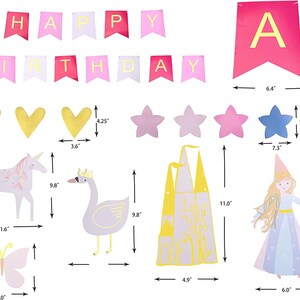 Princess Happy Birthday Banner, Princess & Flower Shape Birthday Party ...