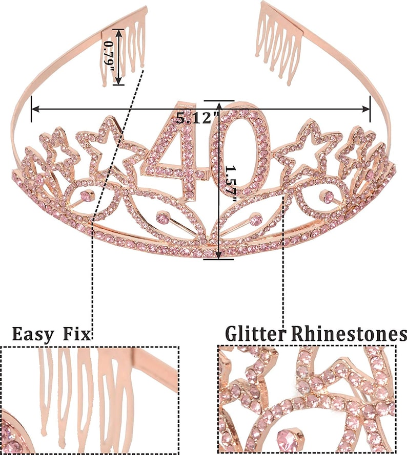 40th Sash & Rhinestone Tiara Set, 40th Birthday Sash and Rose Gold ...