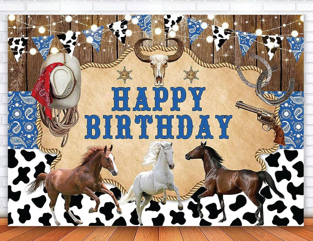 Western Horse Birthday Backdrop Rustic Wood West Rodeo Cowboy Birthday ...