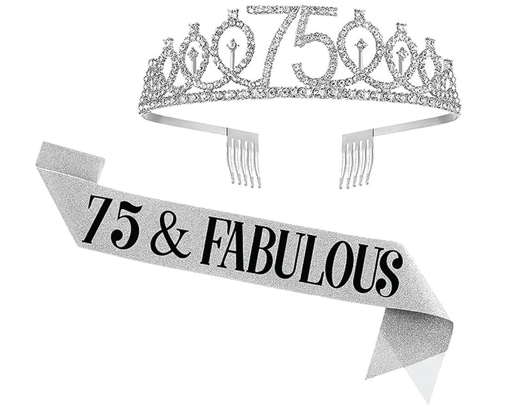 75th Birthday Sash and Tiara for Women, 75 & Fabulous Birthday Sash ...
