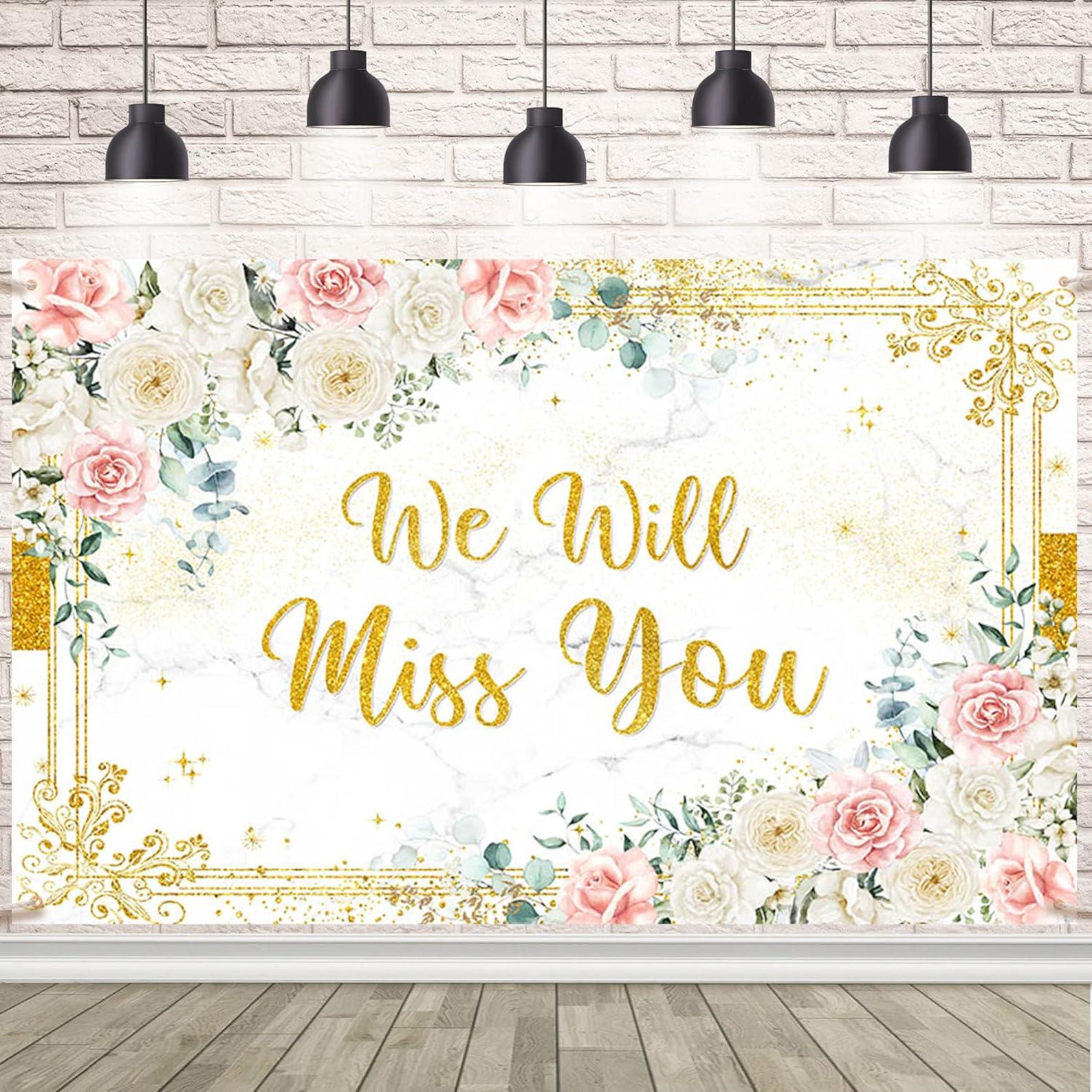 We Will Miss You Party Backdrop for Farewell Party Decorations, Floral ...
