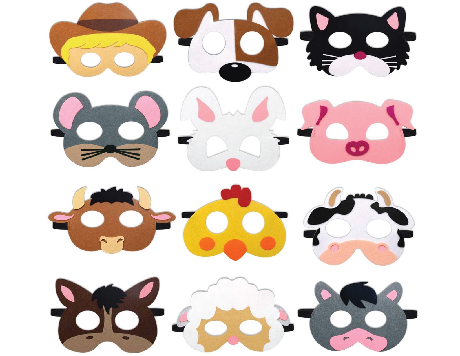 Farm Animals Felt Masks Pack of 12 Farm Birthday Party | Etsy