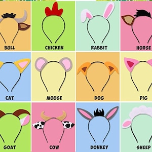 Farm Animals Party Headband Pack of 12, Barnyard Animals Ear Headbands ...