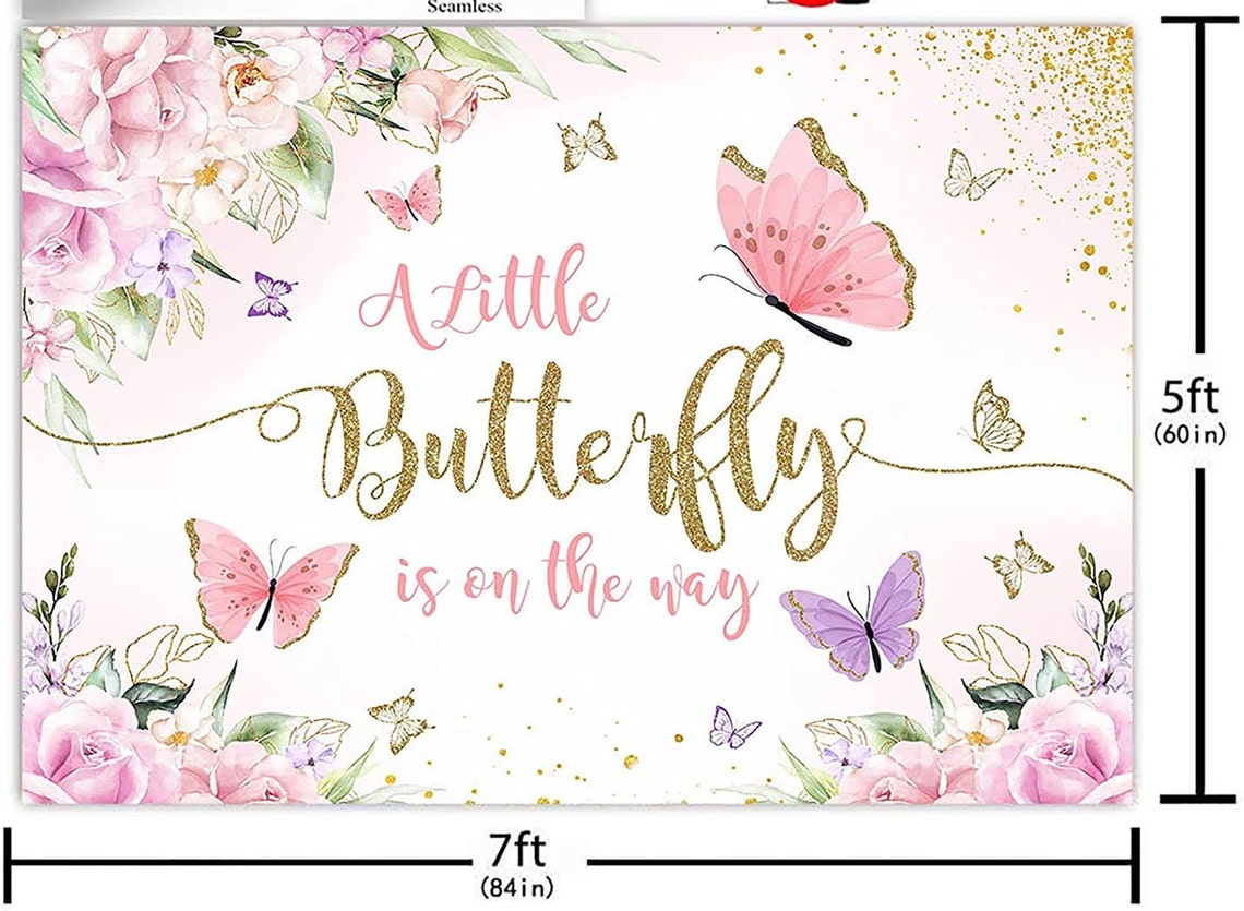 Butterfly Baby Shower Backdrop, A Little Butterfly is on the Way Photo ...