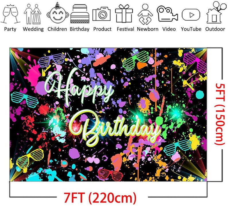 Glow Birthday Party Backdrop Neon Glow Party Decorations - Etsy