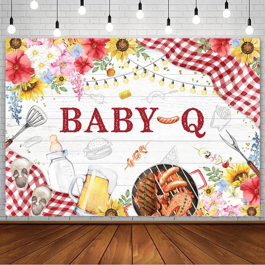 BBQ Baby Shower Backdrop, Red Babyq Baby Shower Banner Backdrop, It's a ...