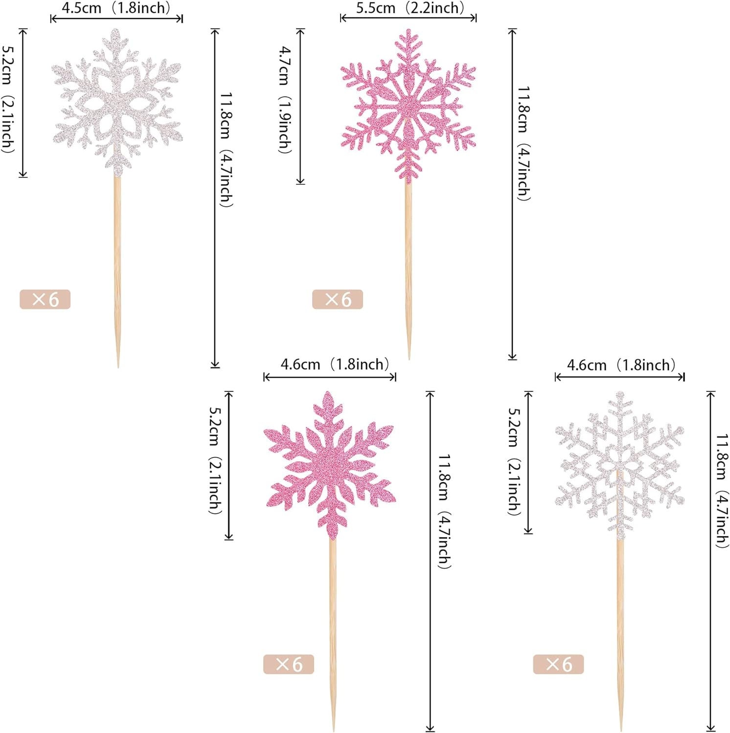 Snowflake Cupcake Toppers Set of 24, Girls Pink and Silver Snowflakes ...