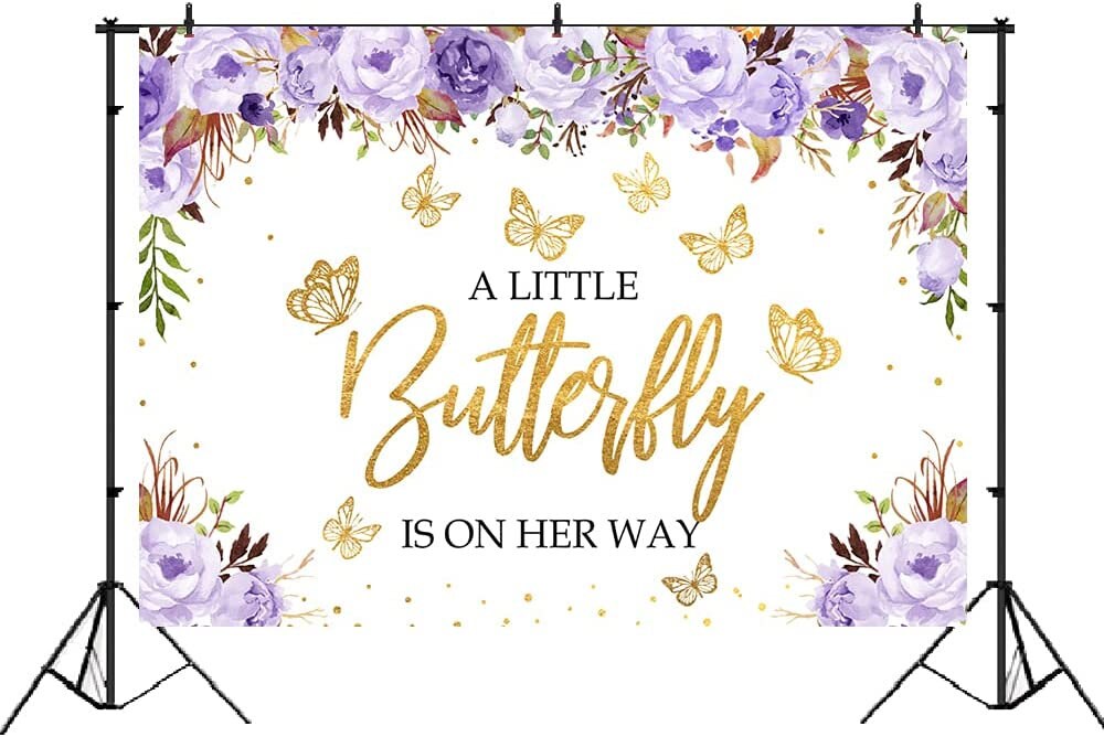 Butterfly Baby Shower Backdrop, A Little Butterfly is on the Way Photo ...