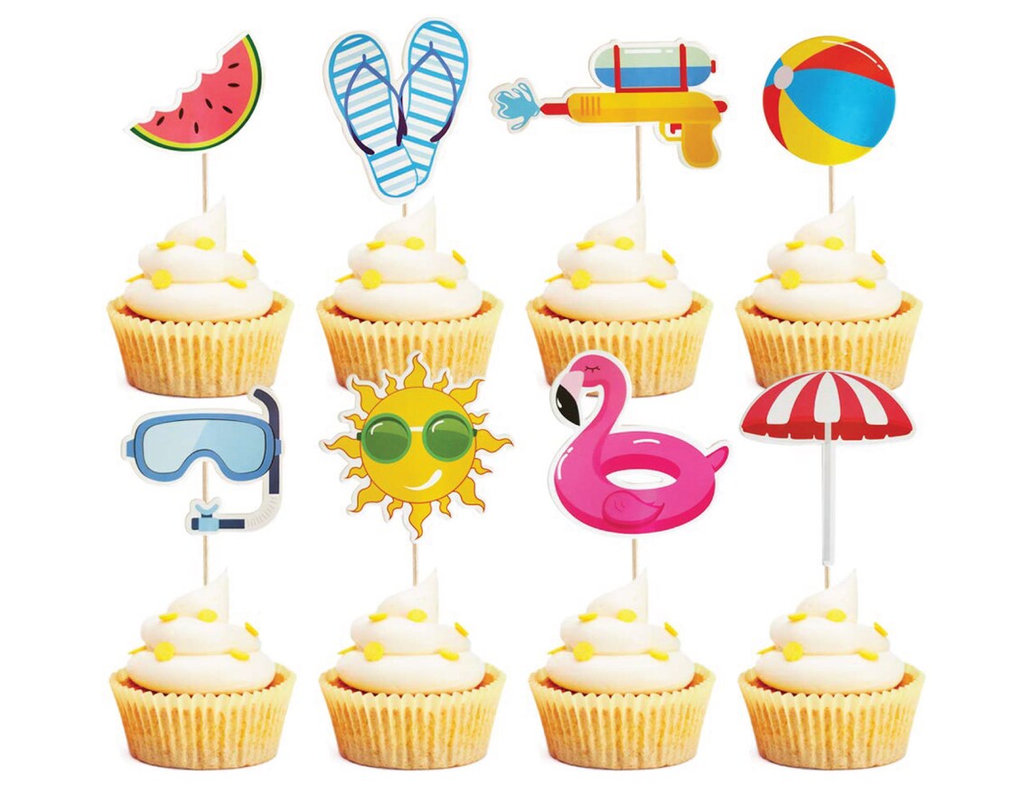 Pool Party Cupcake Toppers 32pcs Summer Beach Pool Party - Etsy