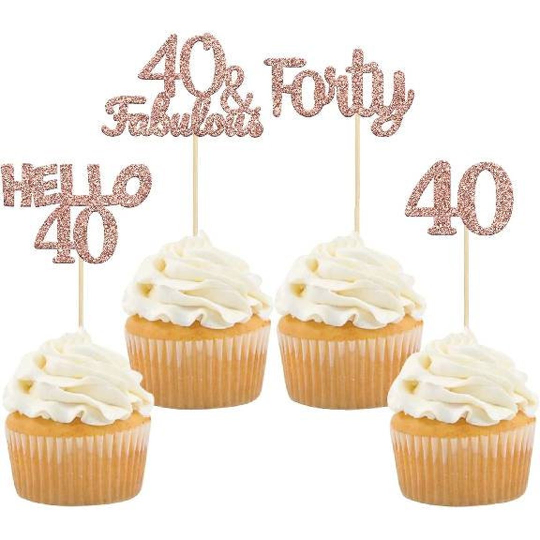 40th Birthday Cupcake Toppers 24 Pcs, Rose Gold 40th Birthday Toppers ...