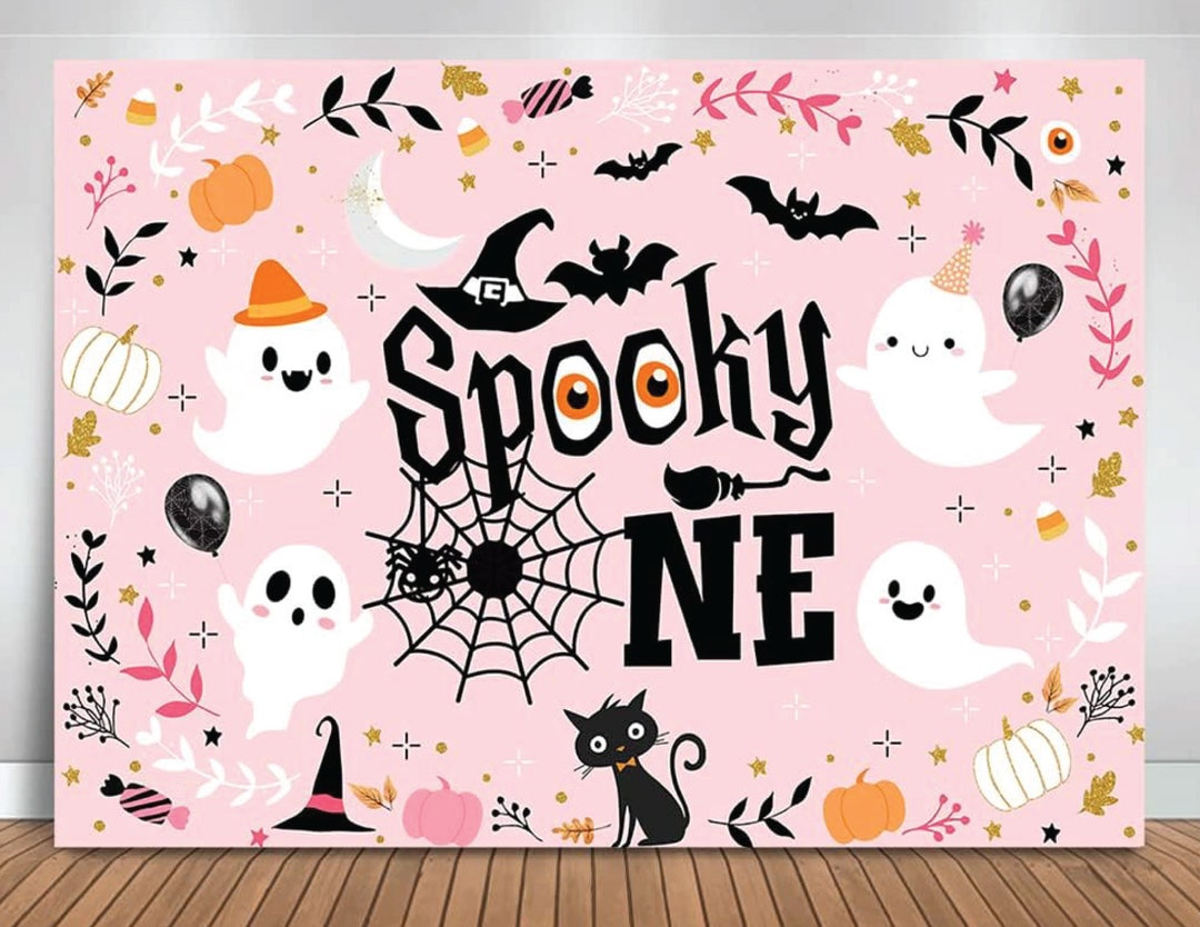 Halloween 1st Birthday Party Backdrop, Pink Girls Spooky One Banner ...
