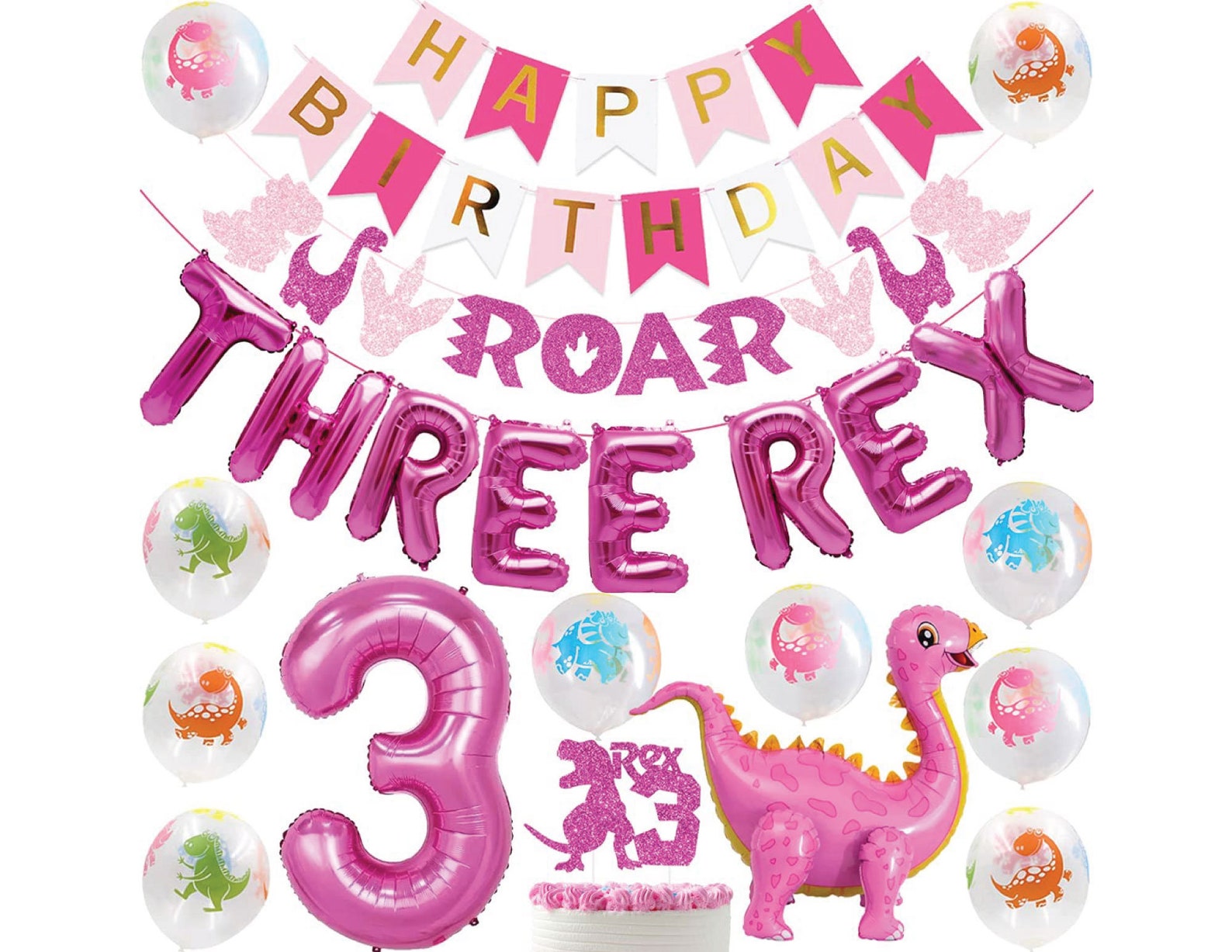 Girl Dinosaur Birthday Decorations Three Rex Girls Pink | Etsy
