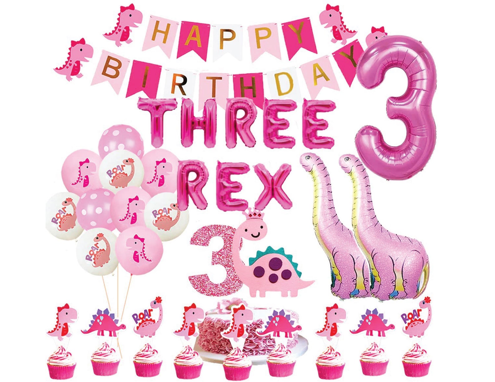 Girl Dinosaur Three Rex Birthday Decorations Girls 3rd - Etsy