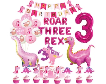 Three Rex Banner Girl Three Rex Three Rex Birthday Girl - Etsy