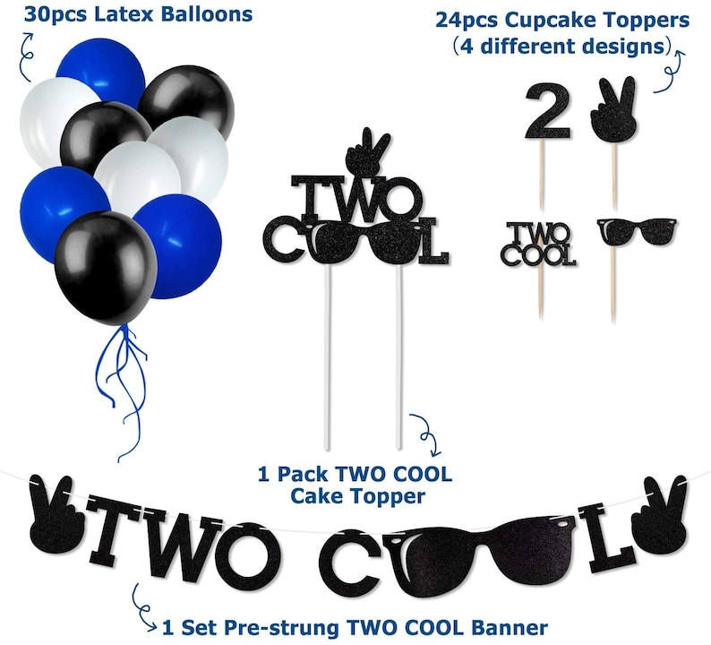 TWO COOL Birthday Decoration Two Cool Boys 2nd Birthday Decor | Etsy