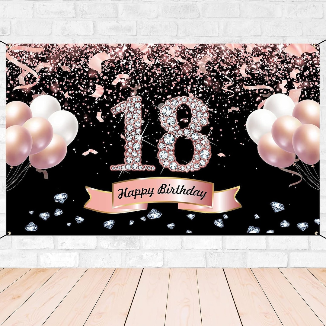 18th Birthday Banner Backdrop Decorations for Girls Rose Gold Happy 18 ...