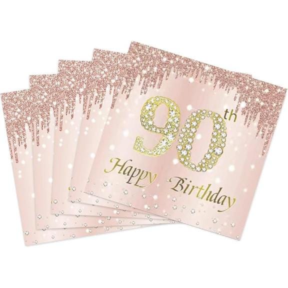 90th Birthday Napkins 40PCS, Rose Gold 90th Birthday Paper Napkins for ...