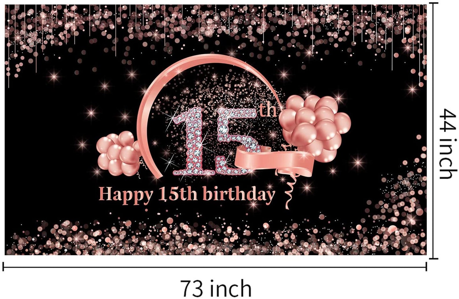 15th Birthday Banner Backdrop Decorations for Girl's Rose Gold Happy 15 ...