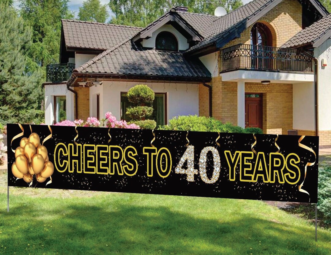 Large Cheers to 40 Years Banner Backdrop Decorations Men Women Black ...