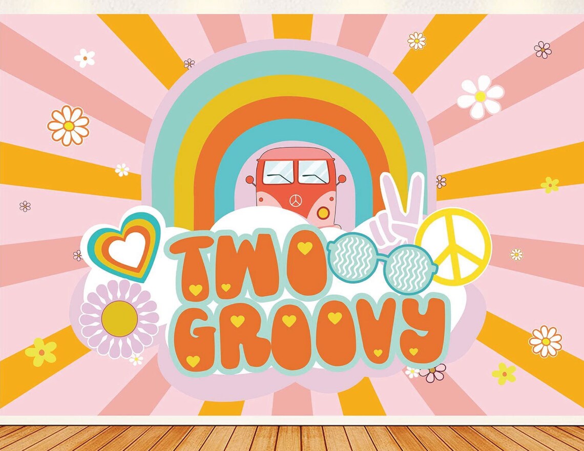 Two Groovy Birthday Backdrop for Hippie Boho Party Decorations - Etsy