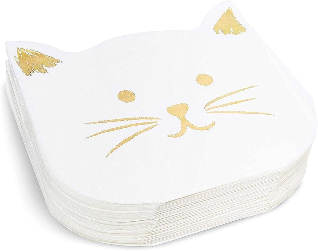 Cat Napkins 50PCS, White and Gold Cat Paper Napkins for Birthday Baby ...