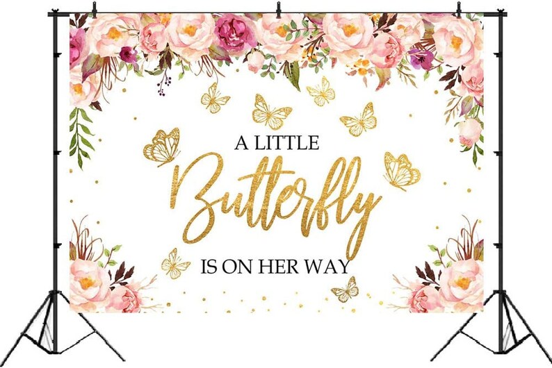 Butterfly Baby Shower Backdrop, A Little Butterfly is on the Way Photo ...