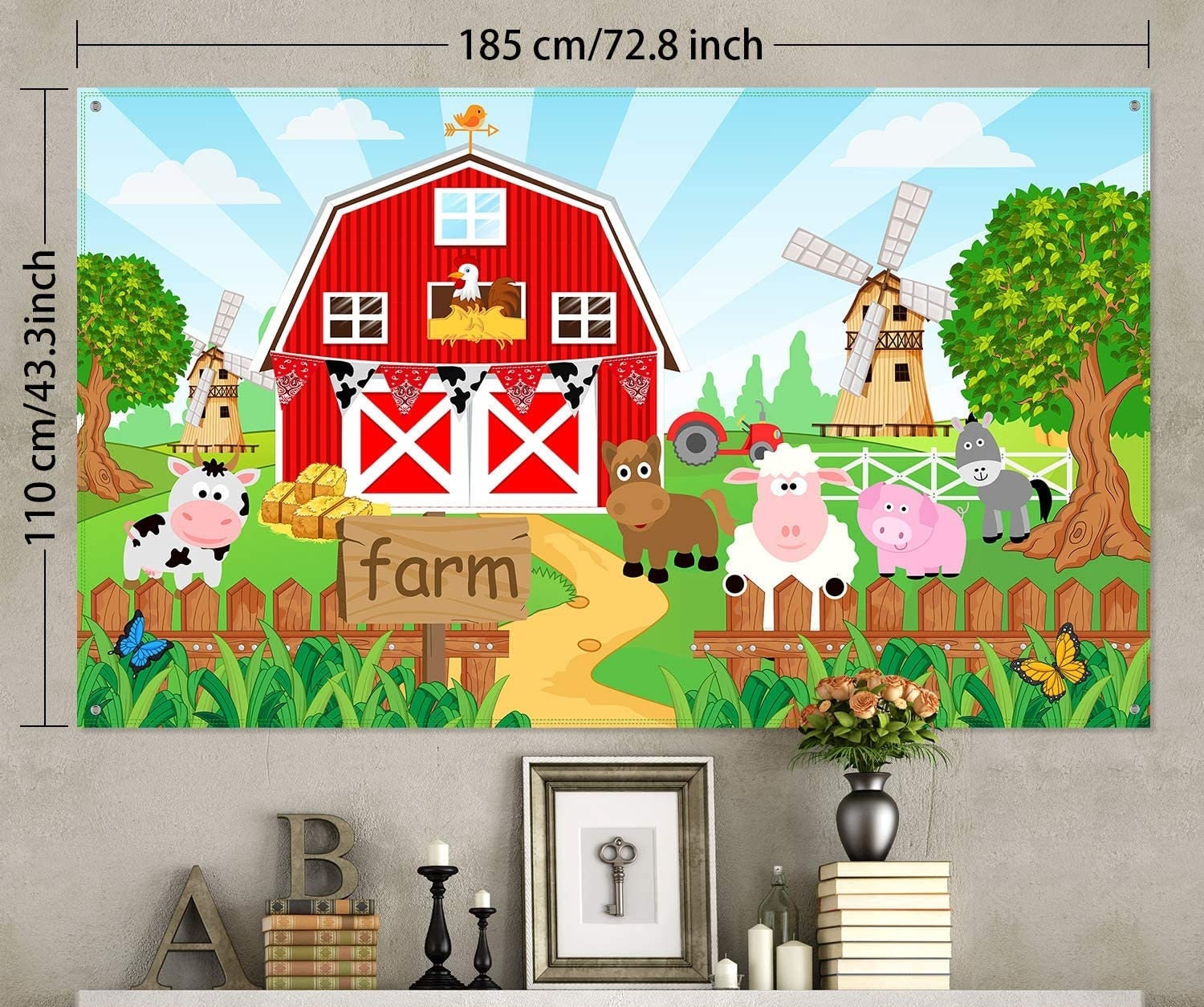 Farm Animals Theme Party Backdrop, Farm Animals Barn Backdrop Banner ...