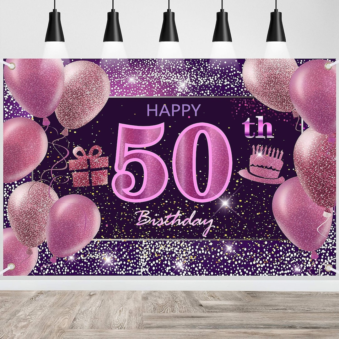 50th Birthday Banner Backdrop Decorations for Women Hot Pink Fuchsia ...