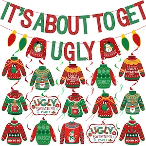 Ugly Sweater Party Banner, Christmas It's About to Get Ugly Banner and ...