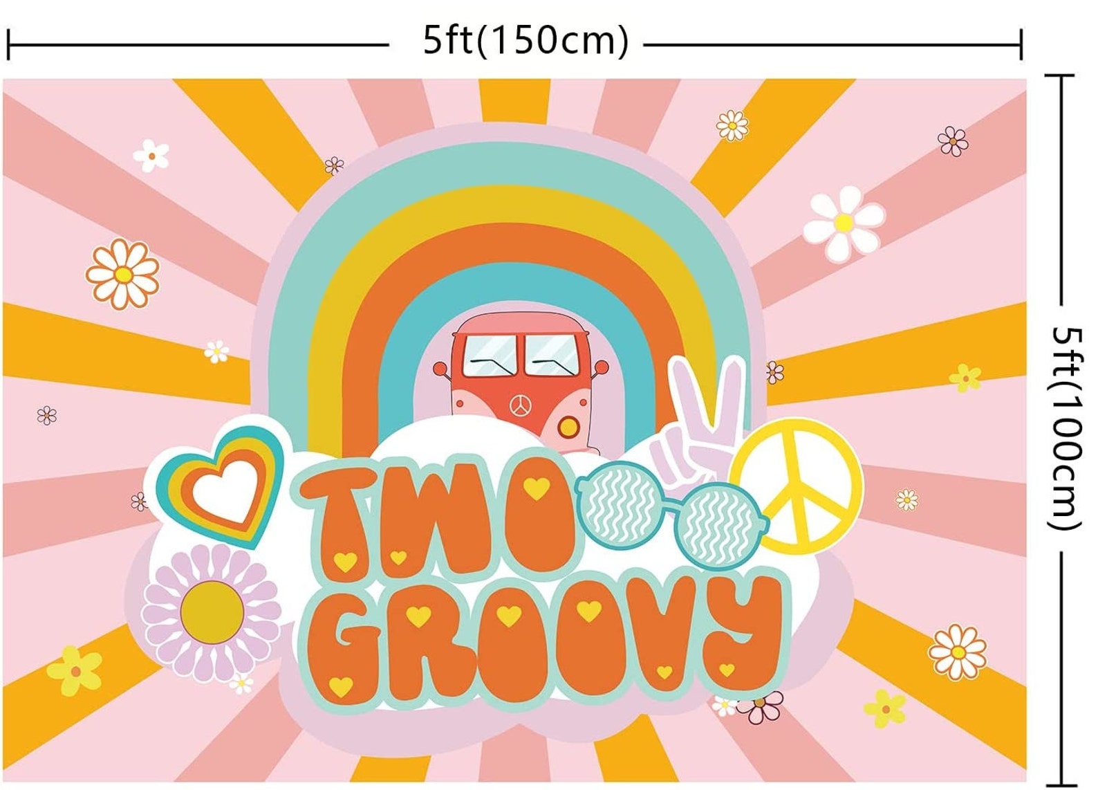 Two Groovy Birthday Backdrop for Hippie Boho Party Decorations - Etsy