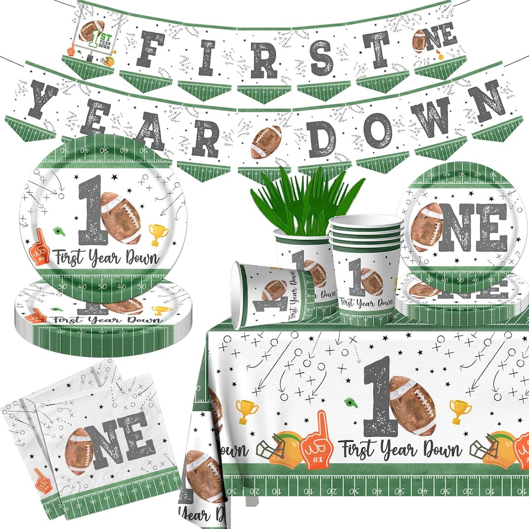 Football 1st Birthday Plates, Napkins, Cups, Tablecloth Disposable ...