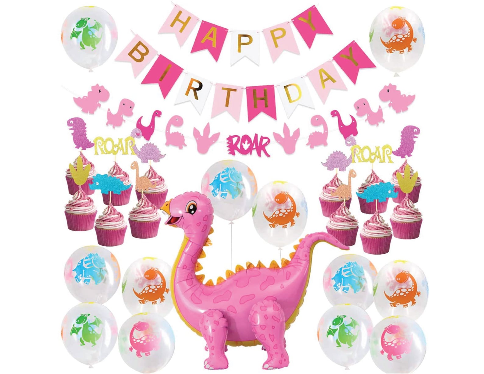 Girl Dinosaur Birthday Decorations, Girls Pink Dinosaur Little Dino ...