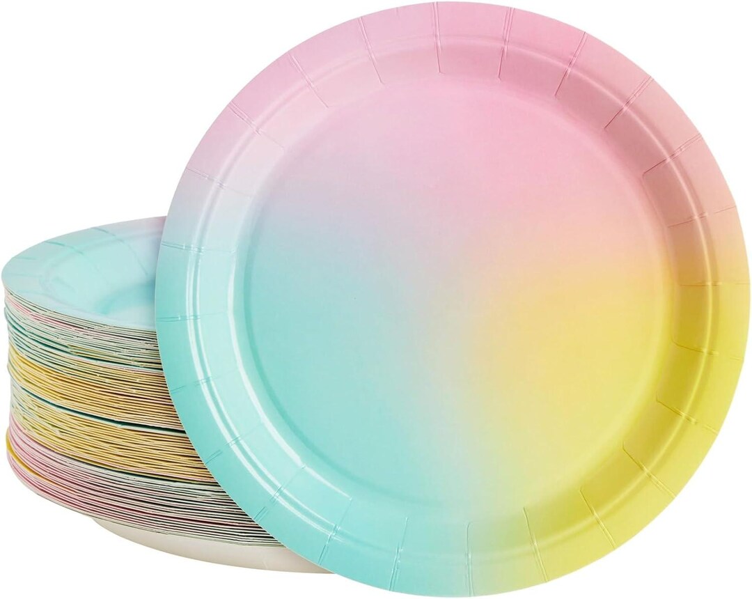 Pastel Rainbow Party Plates 80 Pack, Rainbow Paper Dinner Plates for ...