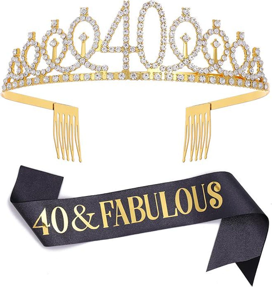 40th Birthday Sash and Tiara for Women, 40 & Fabulous Birthday Sash ...