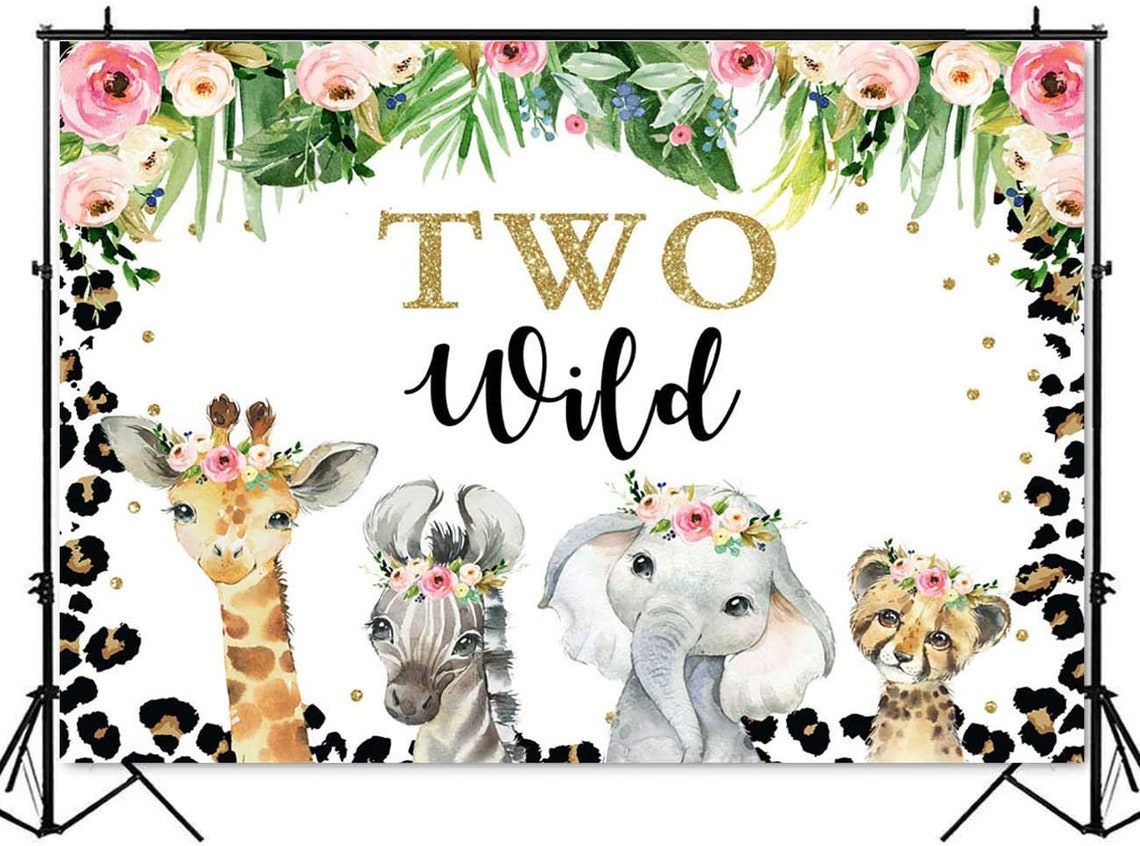 Two Wild Backdrop Girl's Jungle Safari Animals 2nd - Etsy