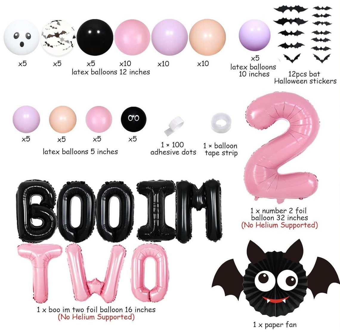 Boo I Am Two Balloon Garland Kit, Halloween Girls 2nd Birthday Balloon ...