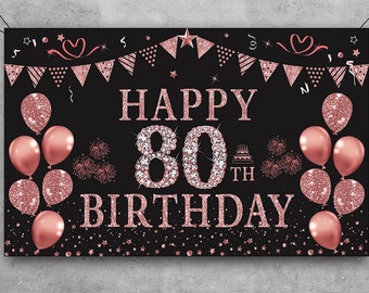 80th Birthday Banner Backdrop Decorations Men and Women Blue and Gold ...