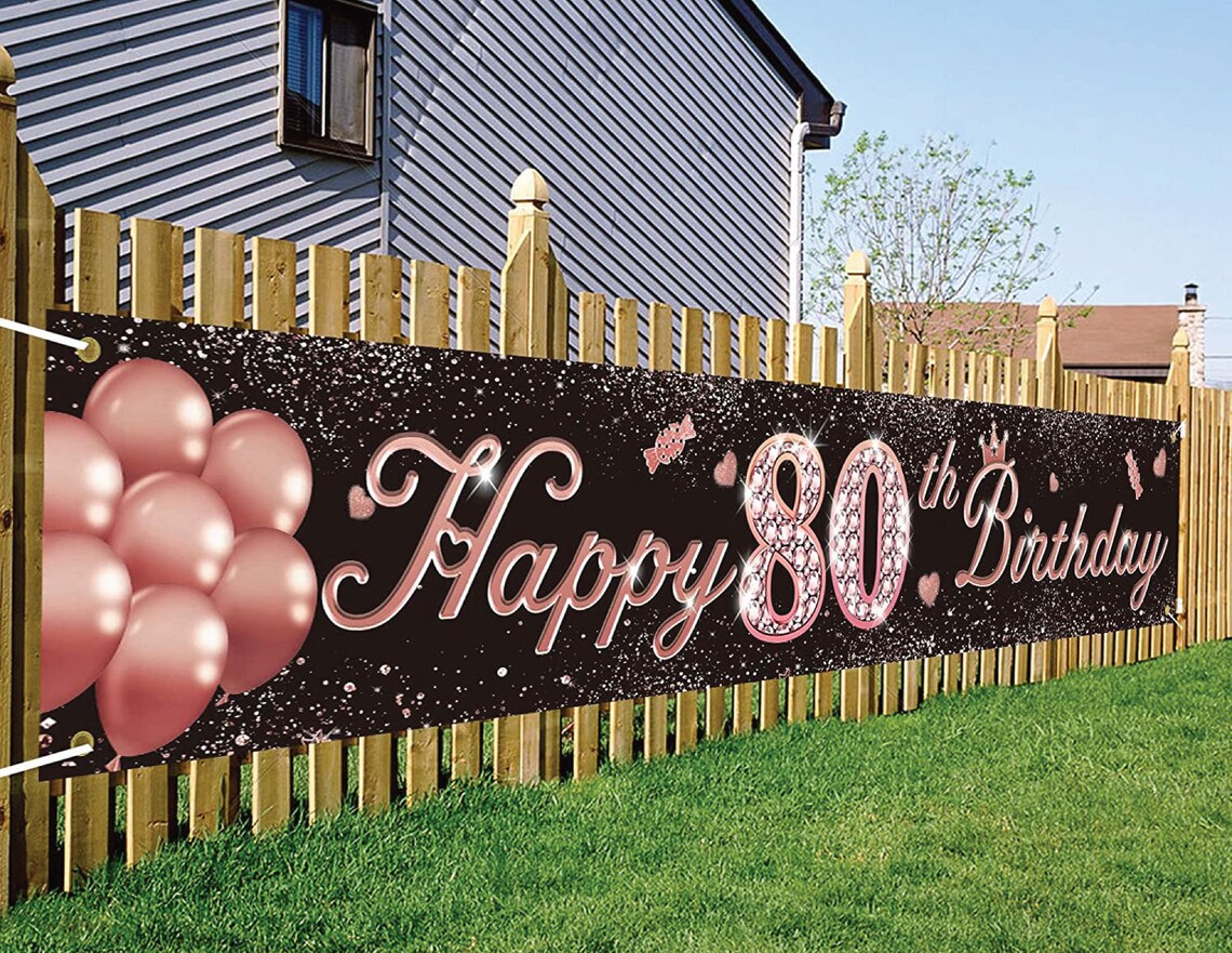 Large 80th Birthday Banner Backdrop Decorations for Women Rose - Etsy