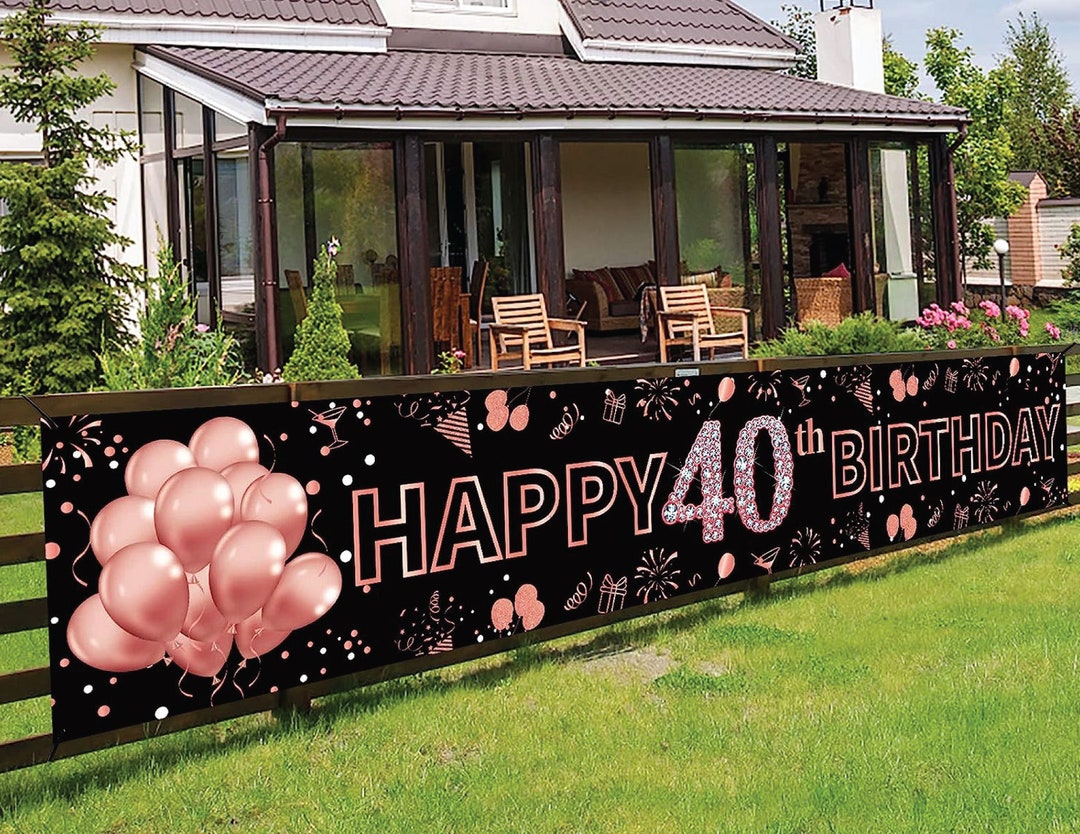 Large 40th Birthday Banner Backdrop Decorations for Women Rose Gold 40 ...