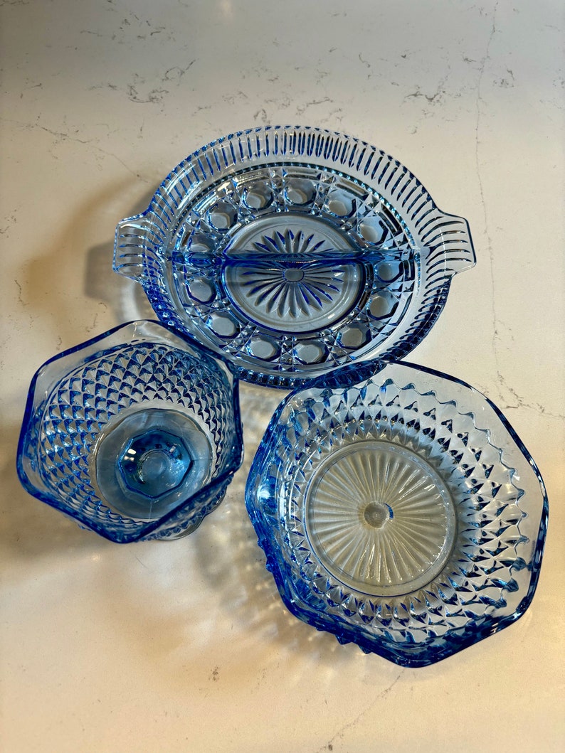 Three Vintage Blue Indiana Glass Dishes - Etsy