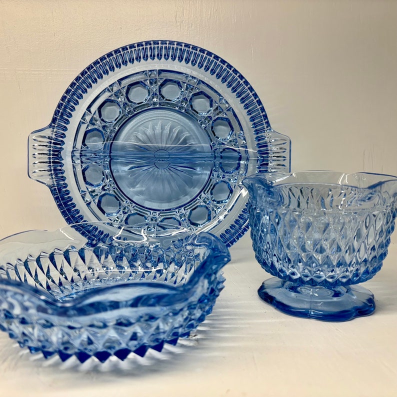 Three Vintage Blue Indiana Glass Dishes - Etsy