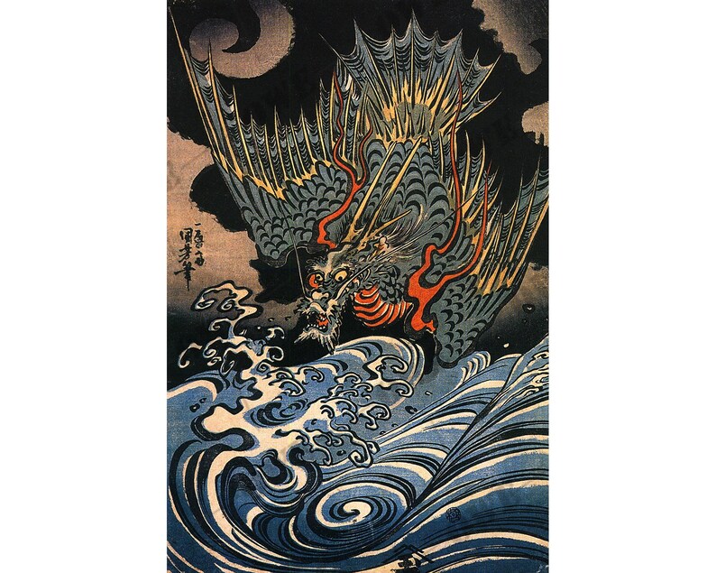 Dragon Woodblock Print Artist Utagawa Kuniyoshi Around 1840s - Etsy