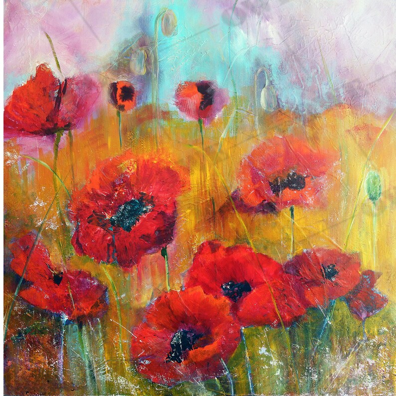 FLOWER ART Wall Decor Red Art Poppy Art Red Decor Landscape - Etsy