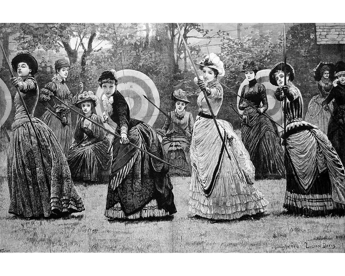 Women's Archery print from 19th century Engraving Vintage | Etsy